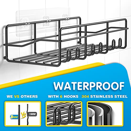 Coraje Adhesive Shower Caddy, [2-Pack] Shower Organizer, Large Capacity Rustproof Shower Shelves, Stainless Steel Bathroom Shower Organizer, Shower Shelf for Inside Shower, Black