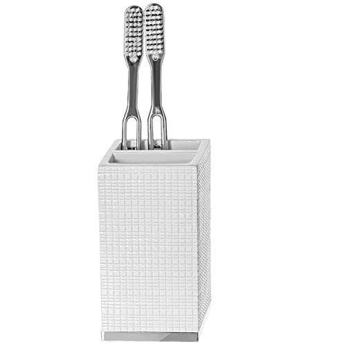 Creative Scents White Bathroom Accessories Set - 4 Piece Bathroom Set with Silver Base - Decorative Bathroom Accessory Set Includes: Soap Dispenser, Toothbrush Holder, Soap Dish and Tumbler (Estella)