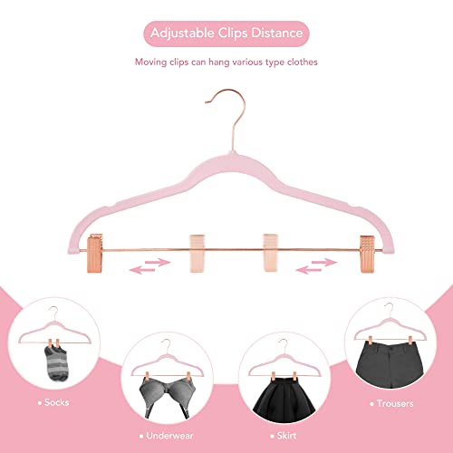 HOUSE DAY Pink Velvet Skirt Hangers 24 Pack and White Velvet Hangers 50 Pack, Non Slip Hangers Set