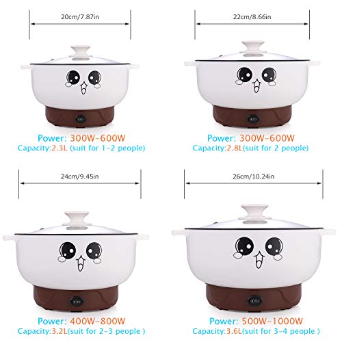MINGPINHUIUS 4-in-1 Multifunction Electric Cooker Skillet Wok Electric Hot Pot For Cook Rice Fried Noodles Stew Soup Steamed Fish Boiled Egg Small Non-stick with Lid (2.8L, without Steamer)