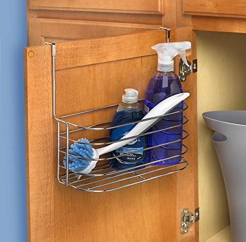 Spectrum Diversified Duo Over-The-Cabinet Towel Bar & Medium Basket, No Installation 2-in-1 Basket & Towel Bar, Under Sink Storage & Organization, Small, Chrome