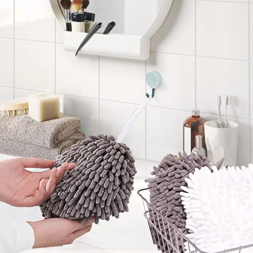 Yigood 4 PCS Chenille Hanging Hand Towels Quick Dry Hanging Absorbent Soft Hand Bath Towel, Bathroom Fluffy Microfiber Decorative Towels Ball,Cleaning Cloth for Bathroom Kitchen