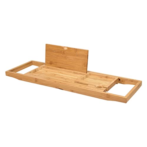 SDGH Extendable Bath Tub Wooden Bathtub Bridge Shelf Organizer Tray with Book Stand for Home Hotel Spa Salon