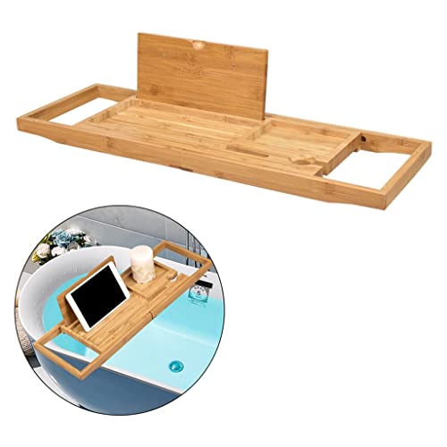 SDGH Extendable Bath Tub Wooden Bathtub Bridge Shelf Organizer Tray with Book Stand for Home Hotel Spa Salon