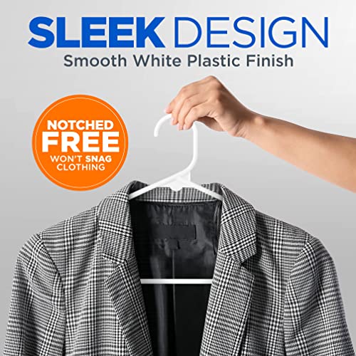 White Standard Plastic Hangers, Mega Pack,150 Pieces Hangers for Clothes, Durable Tubular Hanger Slip Design Cloth Hanger Set with 2 Integrated Strap Hook Design