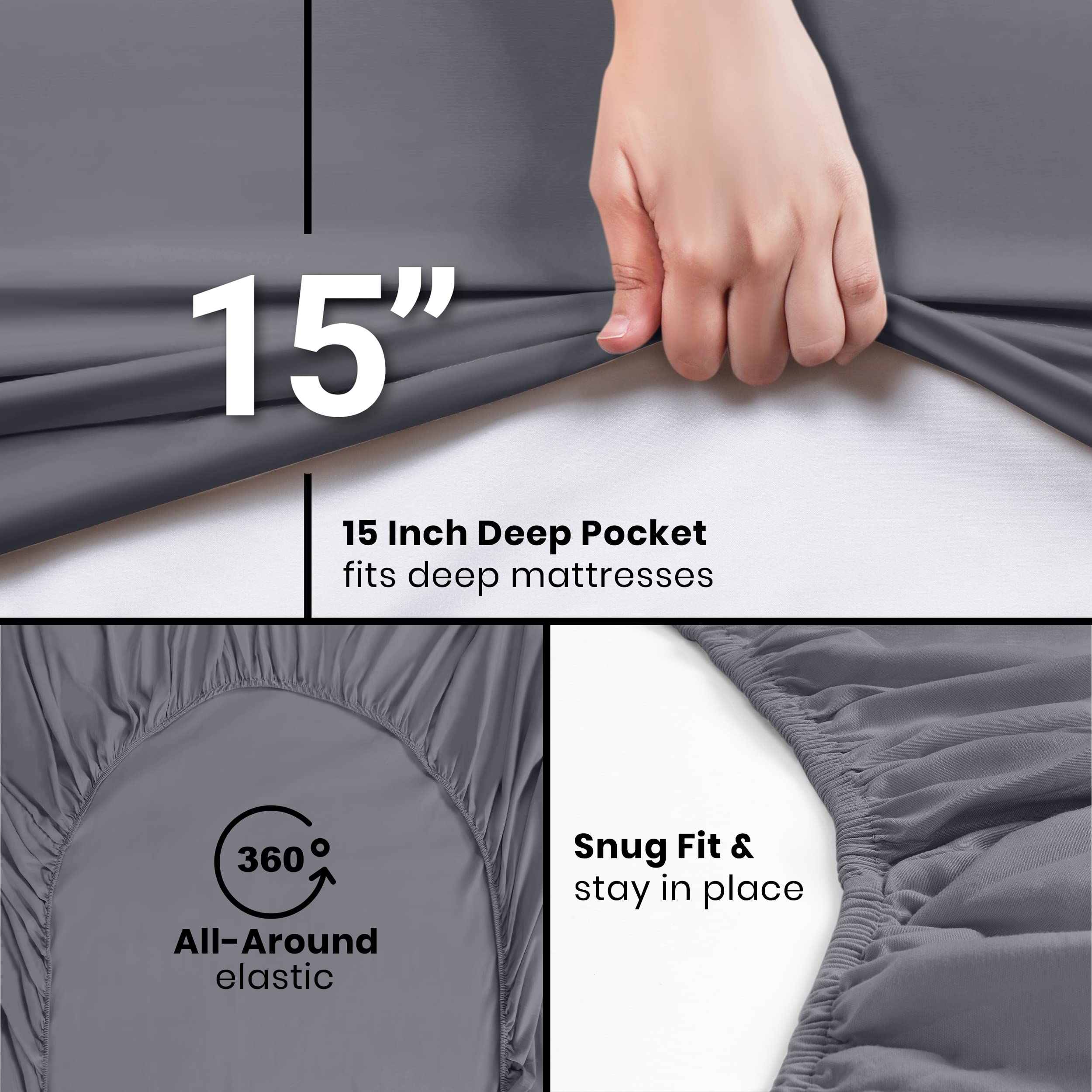 Utopia Bedding Full Fitted Sheets - Bulk Pack of 6 Bottom Sheets - Soft Brushed Microfiber - Deep Pockets - Shrinkage & Fade Resistant - Easy Care (Grey)