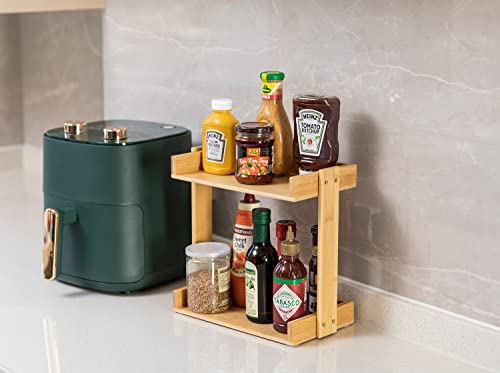BATKIHO Bathroom Countertop Organizer, 2-Tier Bamboo Vanity Skincare Perfume Organizer, Bathroom Perfume Trays for Makeup Organization and Decor