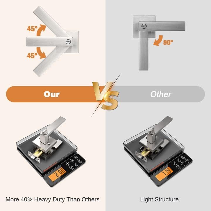 Probrico 4 Pack Square Door Levers Door Locks, Keyless Privacy Handles Locksets Interior Bed and Bath Hardware in Satin Nickel,Heavy Duty Hardware
