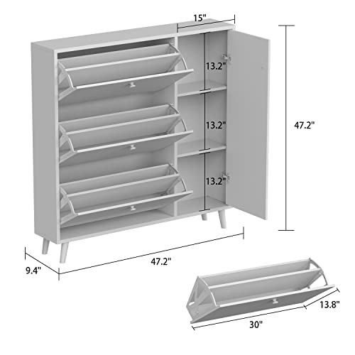 FUFU&GAGA Shoe Cabinet with 3 Flip Drawers & 1 Door for Entryway, Modern Shoe Storage Cabinet, Freestanding Shoe Rack Storage Organizer (Black/Grey, 47.2“W x 9.4" D x 47.2" H)