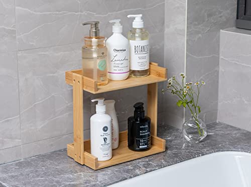 BATKIHO Bathroom Countertop Organizer, 2-Tier Bamboo Vanity Skincare Perfume Organizer, Bathroom Perfume Trays for Makeup Organization and Decor