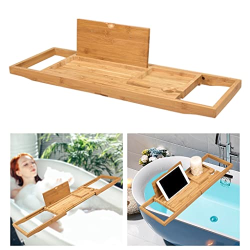 SDGH Extendable Bath Tub Wooden Bathtub Bridge Shelf Organizer Tray with Book Stand for Home Hotel Spa Salon