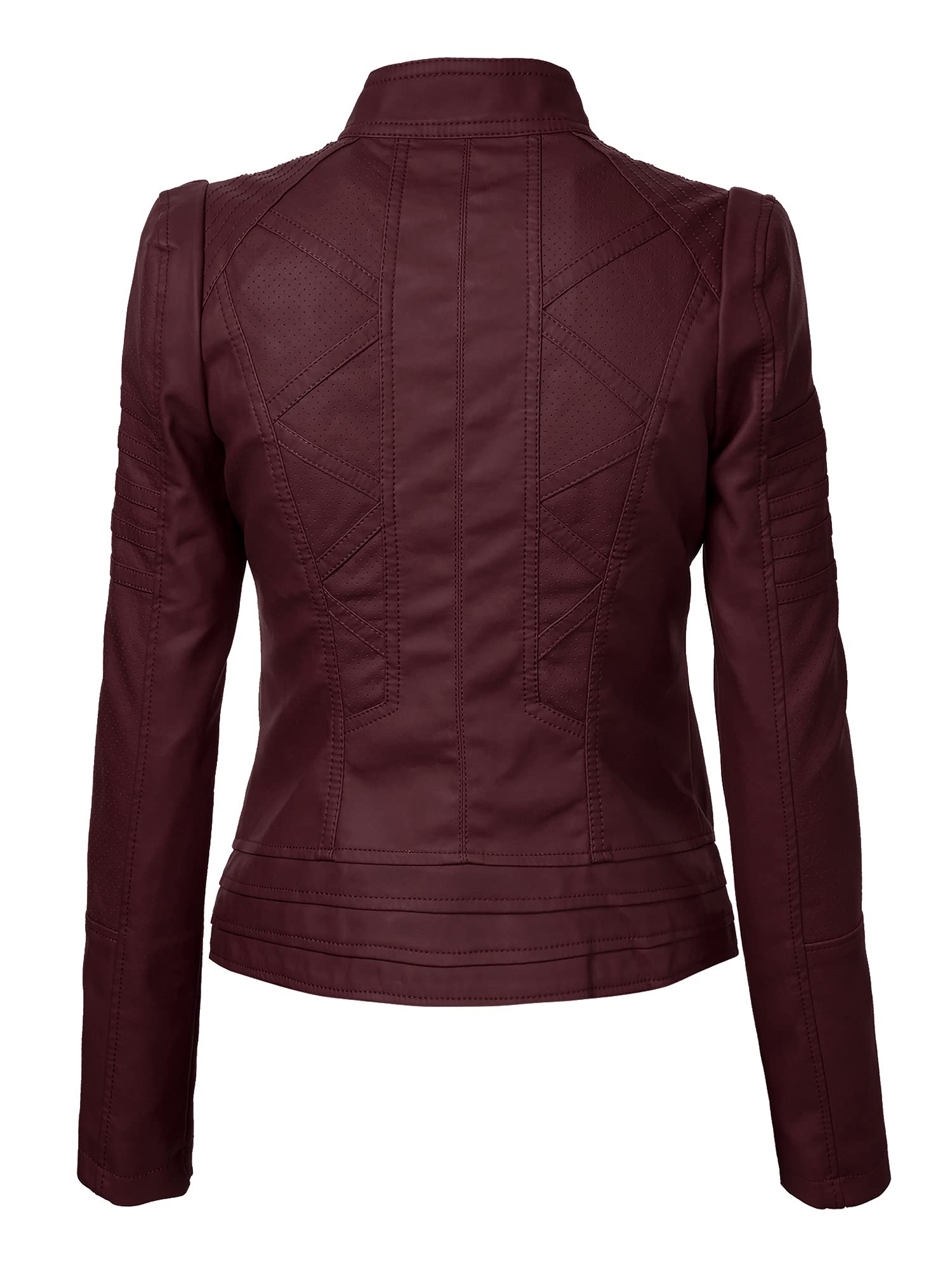 Lock and Love LL WJC746 Womens Vegan Faux Leather Motorcycle Jacket L Wine