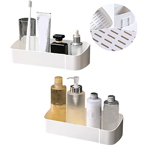 Fineget Plastic Shower Caddy Adhesive Shower Shelves for Wall Bathroom Kitchen Bathtub Rustproof Home Basket Shelf Removable No Drilling Space Saving Shower Storage Organizer Quick Dry White 2 Pack