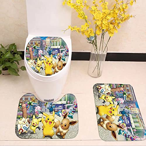 Jauiegu 4 Pcs Funny Anime Shower Curtain Set with Non-Slip Rugs for Bathroom Decor, Toilet Lid Cover and Bath Mat, Shower Curtain with 12 Hooks,