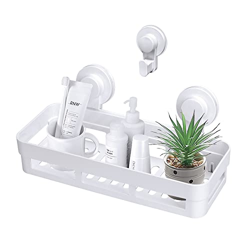 Shower Caddy Suction Cup, Bathroom Vacuum Suction Shower Basket Storage Organizer, Removable Drill-Free Shower Shelf for Shampoo, Body Wash, Plastic Shower Rack for Kitchen & Bathroom (Rectangle)