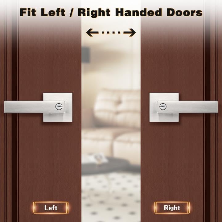 Probrico 4 Pack Square Door Levers Door Locks, Keyless Privacy Handles Locksets Interior Bed and Bath Hardware in Satin Nickel,Heavy Duty Hardware