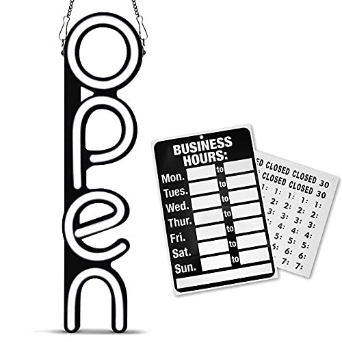 LED Open Sign for Business - Bright White Vertical Neon Style Open Light Signs | Beautiful Design to Attract Customers