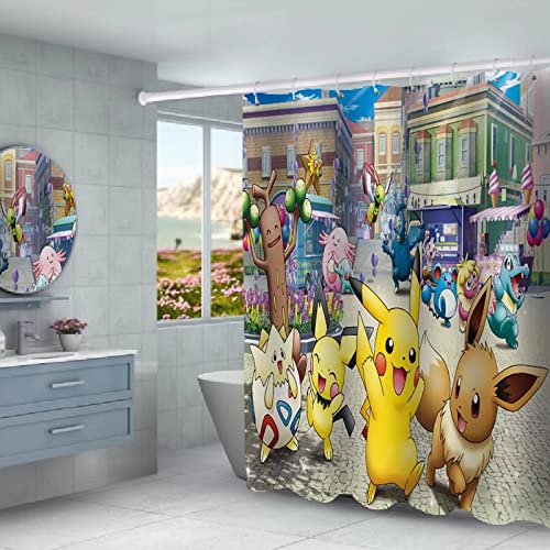 Jauiegu 4 Pcs Funny Anime Shower Curtain Set with Non-Slip Rugs for Bathroom Decor, Toilet Lid Cover and Bath Mat, Shower Curtain with 12 Hooks,