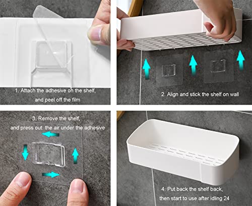 Fineget Plastic Shower Caddy Adhesive Shower Shelves for Wall Bathroom Kitchen Bathtub Rustproof Home Basket Shelf Removable No Drilling Space Saving Shower Storage Organizer Quick Dry White 2 Pack