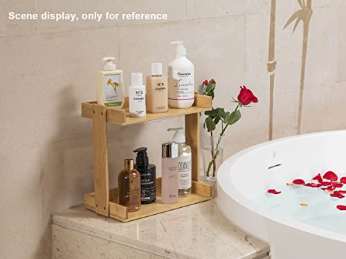 BATKIHO Bathroom Countertop Organizer, 2-Tier Bamboo Vanity Skincare Perfume Organizer, Bathroom Perfume Trays for Makeup Organization and Decor