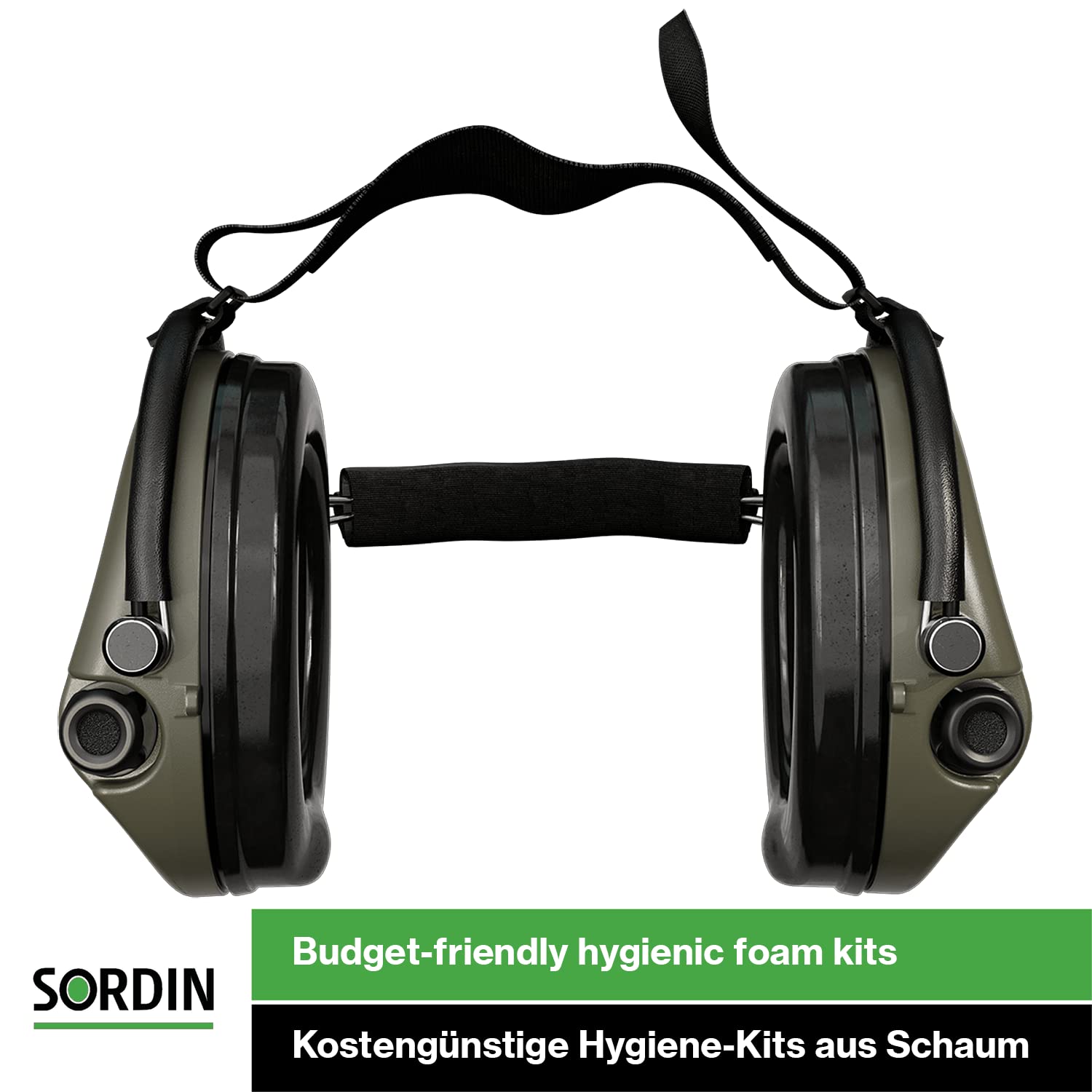 Sordin Supreme Pro-X Ear Defenders for Hunting & Shooting - Active & Electronic - Neckband Band & Foam Kits - Green Ear Muffs