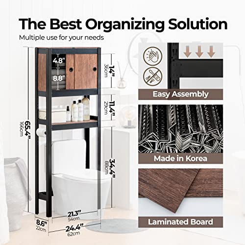 HOMEDANT House Over The Toilet Cabinet Shelf with Laminated Board, Adjustable Bathroom Storage Organizer Rack with Sliding Door, Medicine Cabinet Shelving, Shelves for Laundry Restroom Kitchen Garage
