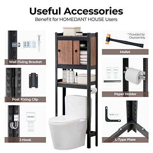 HOMEDANT House Over The Toilet Cabinet Shelf with Laminated Board, Adjustable Bathroom Storage Organizer Rack with Sliding Door, Medicine Cabinet Shelving, Shelves for Laundry Restroom Kitchen Garage