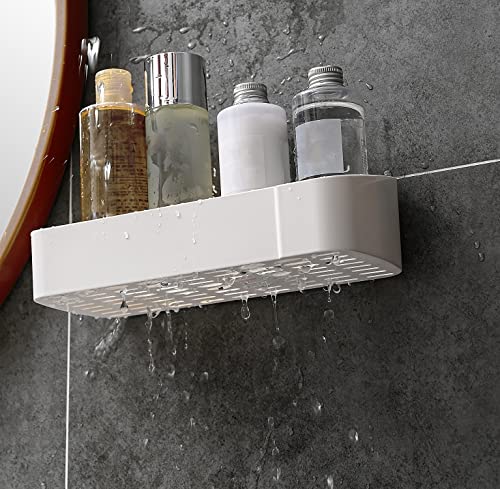 Fineget Plastic Shower Caddy Adhesive Shower Shelves for Wall Bathroom Kitchen Bathtub Rustproof Home Basket Shelf Removable No Drilling Space Saving Shower Storage Organizer Quick Dry White 2 Pack