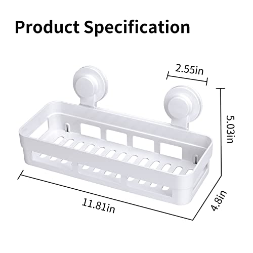 Shower Caddy Suction Cup, Bathroom Vacuum Suction Shower Basket Storage Organizer, Removable Drill-Free Shower Shelf for Shampoo, Body Wash, Plastic Shower Rack for Kitchen & Bathroom (Rectangle)