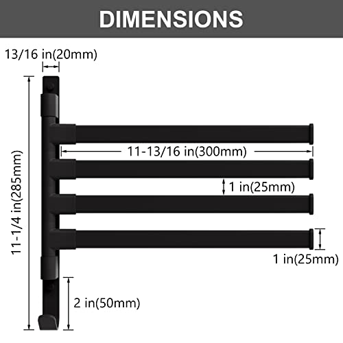 KLDKLD Swivel Towel Rack,Wall Mounted Towel Bar for Bathroom,4-Arms Towel Rack with Hook, Space Saving Towel Holder for Bathroom