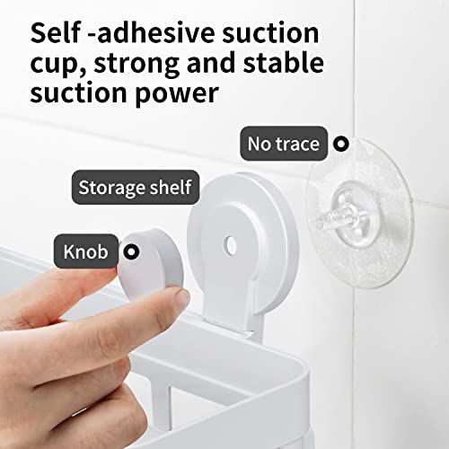 Shower Caddy Suction Cup, Bathroom Vacuum Suction Shower Basket Storage Organizer, Removable Drill-Free Shower Shelf for Shampoo, Body Wash, Plastic Shower Rack for Kitchen & Bathroom (Rectangle)