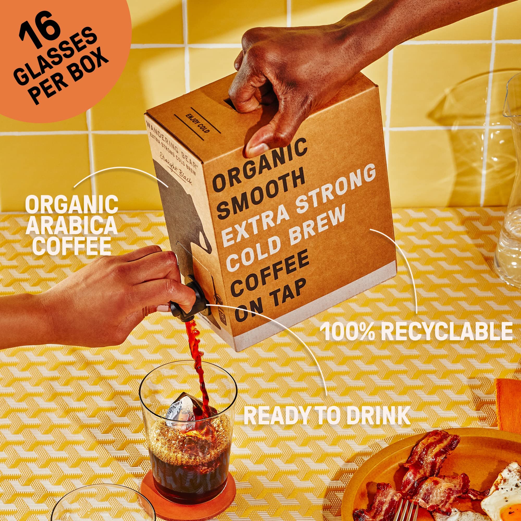 Wandering Bear Organic Hazelnut Cold Brew Coffee On Tap, 96 fl oz - Extra Strong, Smooth, Unsweetened, Shelf-Stable, and Ready to Drink Iced Coffee, Cold Brewed Coffee, Cold Coffee