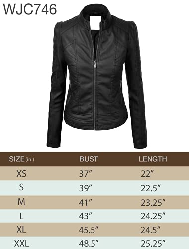 Lock and Love LL WJC746 Womens Vegan Faux Leather Motorcycle Jacket L Wine