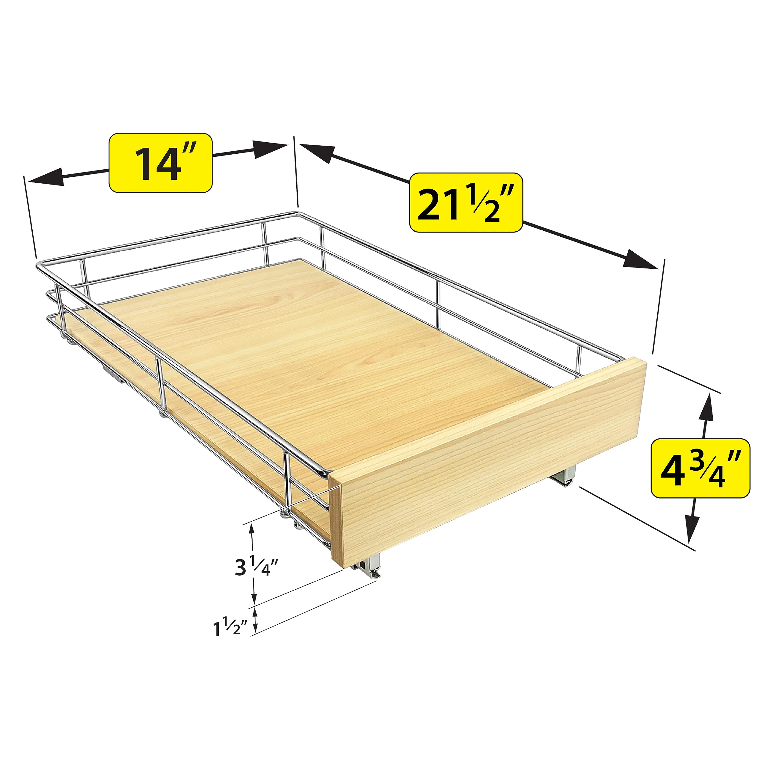 LYNK PROFESSIONAL® SELECT™ Pull Out Cabinet Organizer, 14" x 21" Slide Out Drawers for Kitchen Cabinets - Sliding Pull-Out Pantry Shelves – Home Shelf Organizers - Lifetime Ltd. Warranty, Wood Chrome