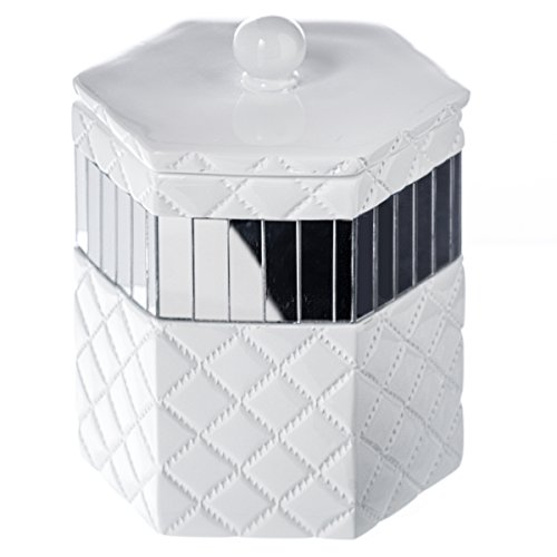 Creative Scents Quilted Mirror Q-Tip Holder, Decorative Bathroom Vanity Canister Jars with Lids for Cotton Balls, Durable Resin Cosmetic Pads & Swabs Container, Best Toothpicks Dispenser