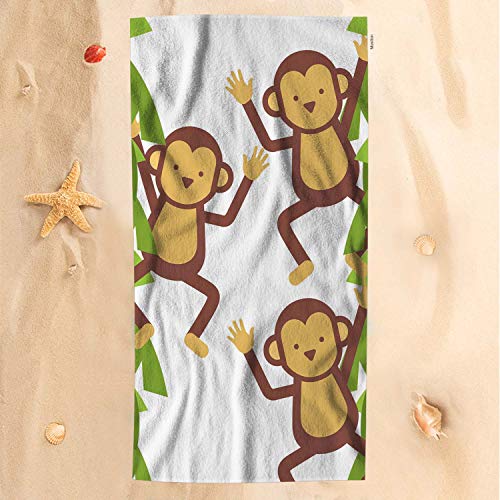 Moslion Monkey Bath Towel 32x64 Inch Cute Animal Monkeys Banana Trees Zoo Towel Soft Microfiber Hand Beach Towel for Women Men Bathroom