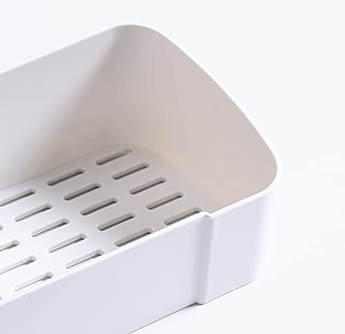 Fineget Plastic Shower Caddy Adhesive Shower Shelves for Wall Bathroom Kitchen Bathtub Rustproof Home Basket Shelf Removable No Drilling Space Saving Shower Storage Organizer Quick Dry White 2 Pack