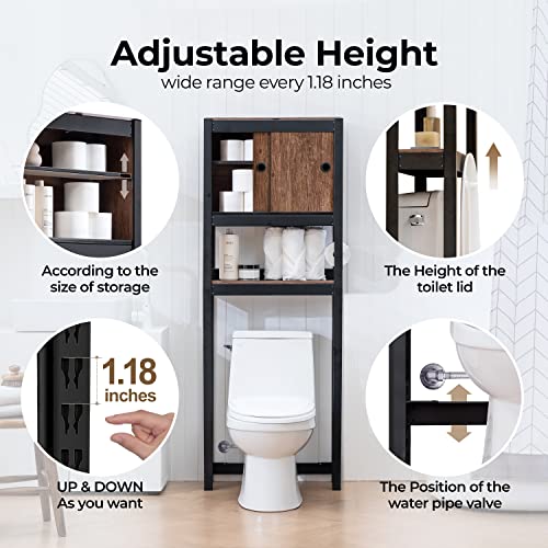 HOMEDANT House Over The Toilet Cabinet Shelf with Laminated Board, Adjustable Bathroom Storage Organizer Rack with Sliding Door, Medicine Cabinet Shelving, Shelves for Laundry Restroom Kitchen Garage