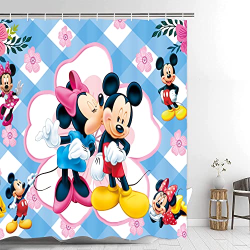 YQPBZCHH 4 Pcs Cartoon Shower Curtain Sets with Non-Slip Rug,Toilet Lid Cover and Absorbent Carpet Bath Mat,Durable Waterproof Shower Curtain with 12 Hooks for Bathroom (A)