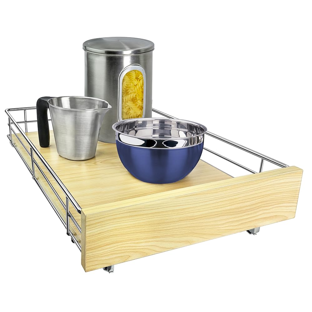 LYNK PROFESSIONAL® SELECT™ Pull Out Cabinet Organizer, 14" x 21" Slide Out Drawers for Kitchen Cabinets - Sliding Pull-Out Pantry Shelves – Home Shelf Organizers - Lifetime Ltd. Warranty, Wood Chrome