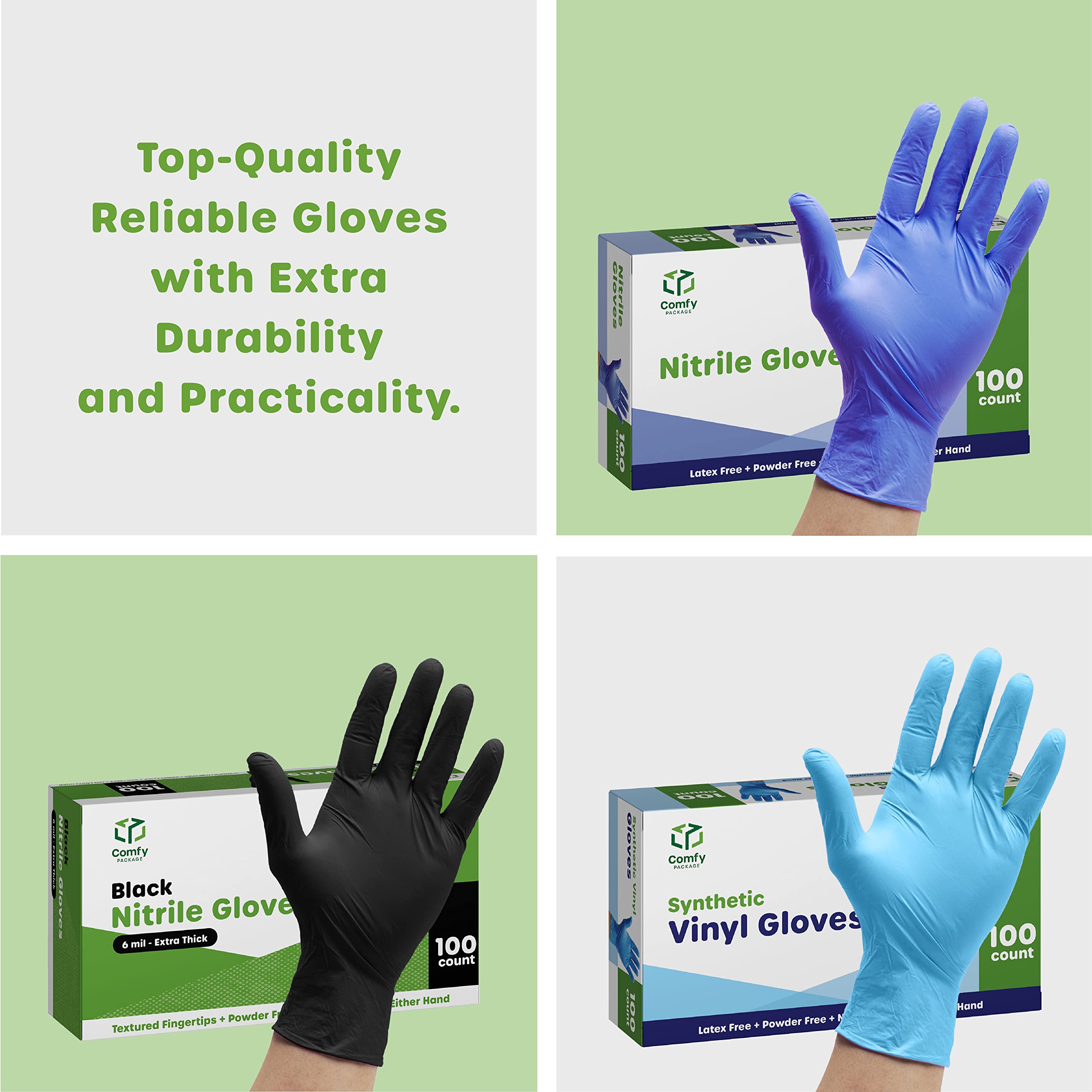 Comfy Package [100 Count Disposable Vinyl Gloves, Powder Free, Latex Free, Clear Gloves for Cooking and cleaning - Large
