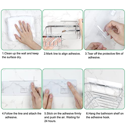 Fixwal 2 Pack Corner Shower Caddy, Adhesive Shower Corner Shelf Organizer with 4 Removable Hooks, No Drilling Shower Shelves for Bathroom Storage (Silver)