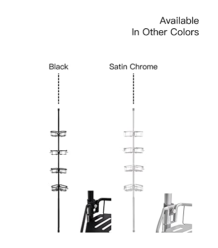 Utopia Alley Flat Shelf Tension Rod Shower Organizer - Rustproof Corner Shower Caddy with 4 Adjustable Shelves - Stand Up Shower Corner Shelf, Bathtub Corner Rack - Matte Black Finish