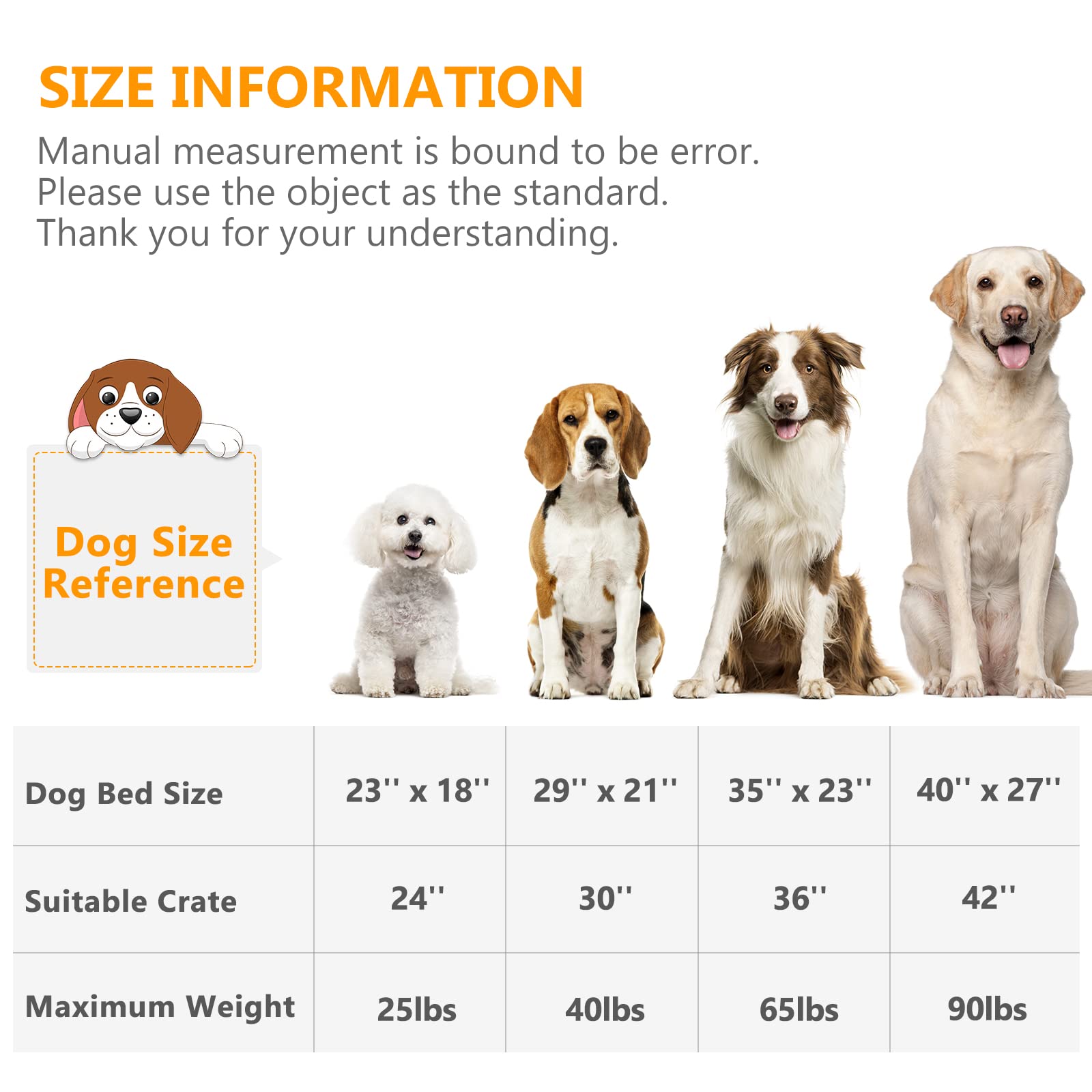 Dog Bed Kennel Pad Washable Anti-Slip Crate Mat for Small Dogs and Cats (24-inch)