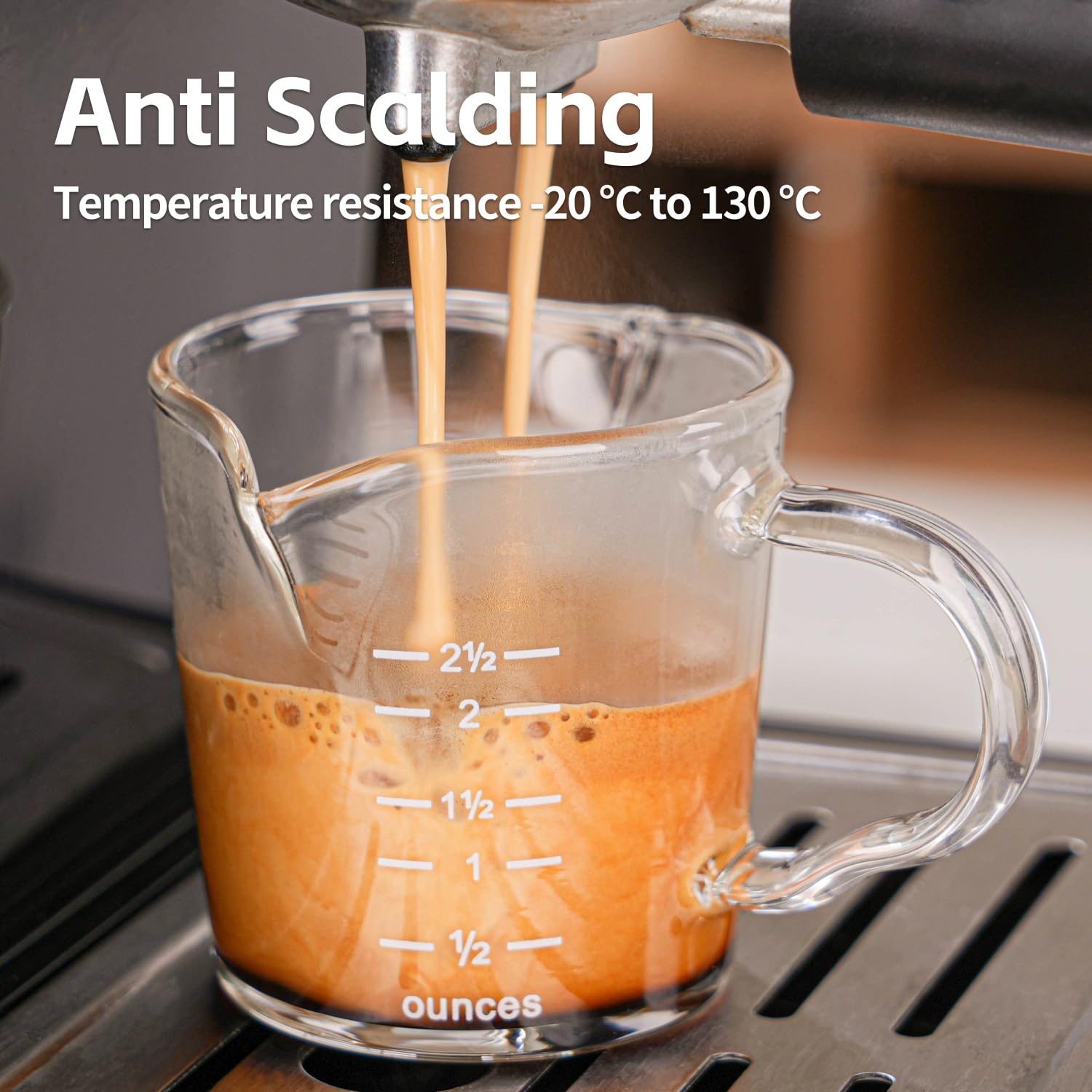 Espresso Shot Glass 70ML/2.3OZ Triple Pitcher Barista Double Spouts With Pouring Handle (1 Pack)