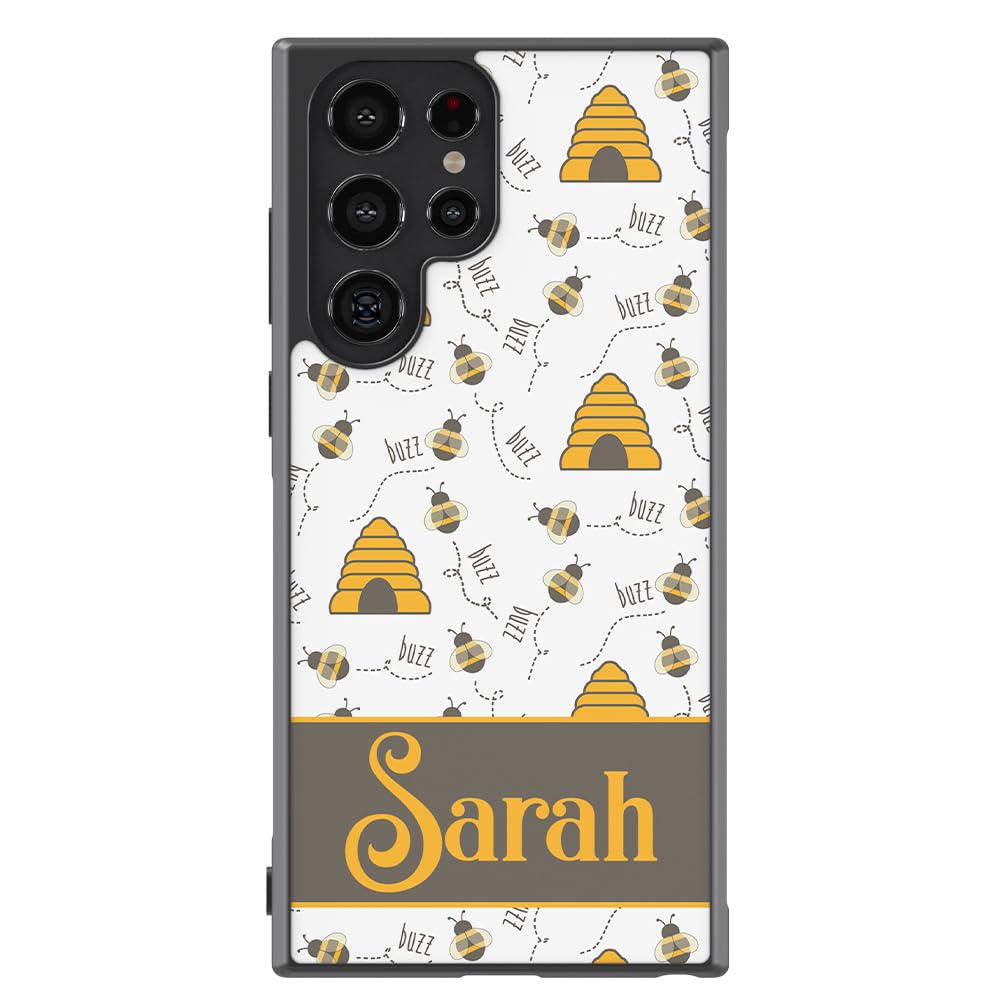 Honey Bumble Bee Personalized Black Rubber Phone Case Compatible With Samsung Galaxy S25 S25+ S25 Ultra S24 S24+ S24 Ultra S24FE, S23 FE S23+ Ultra S22 S22+