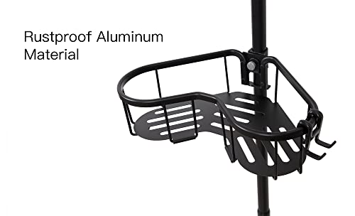 Utopia Alley Flat Shelf Tension Rod Shower Organizer - Rustproof Corner Shower Caddy with 4 Adjustable Shelves - Stand Up Shower Corner Shelf, Bathtub Corner Rack - Matte Black Finish