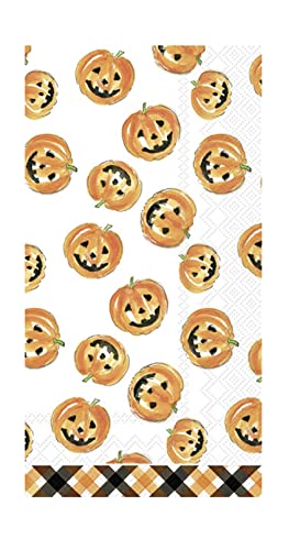 Halloween Hand Towels Sets: Quality Disposable Paper Towels Featuring Halloween Themes - 32 Total Halloween Guest Towels Per Set (Pumpkin Faces)