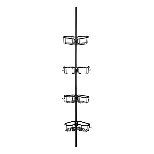 Utopia Alley Flat Shelf Tension Rod Shower Organizer - Rustproof Corner Shower Caddy with 4 Adjustable Shelves - Stand Up Shower Corner Shelf, Bathtub Corner Rack - Matte Black Finish