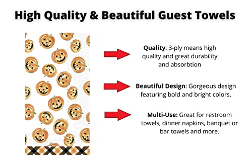 Halloween Hand Towels Sets: Quality Disposable Paper Towels Featuring Halloween Themes - 32 Total Halloween Guest Towels Per Set (Pumpkin Faces)
